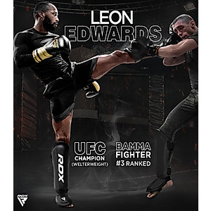 RDX Shin Guards Kickboxing Muay Thai, SATRA SMMAF Approved, Premium Maya Hide Leather, Leg Instep Protection Pads, MMA Martial Arts Kicking Sparring Training Gear, BJJ Karate Boxing Taekwondo, Black