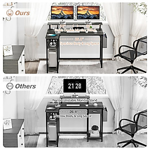 Mr IRONSTONE L Shaped Desk with Power Outlets & LED Lights, Computer Desk with Long Monitor Stand, 47 Inch Office Desk, Corner Desk for Small Space, Home Office Desk, Black Oak