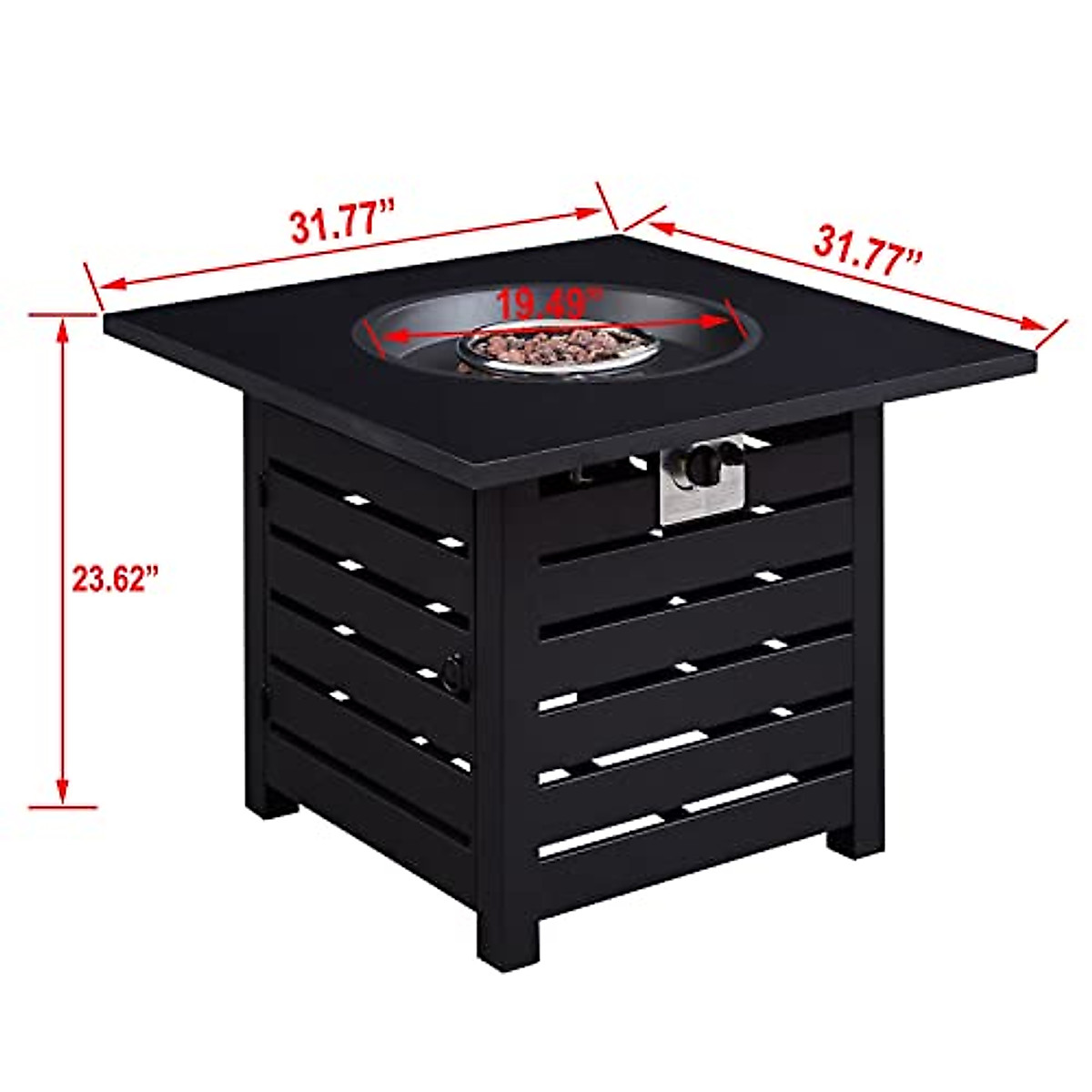 Outdoor Patio Fire Pit Table, 40,000 BTU Square Metal Propane Gas Firepit with Tabletop and Lava Rock for Outside Garden Backyard Deck Patio, 31.77 Inch Black