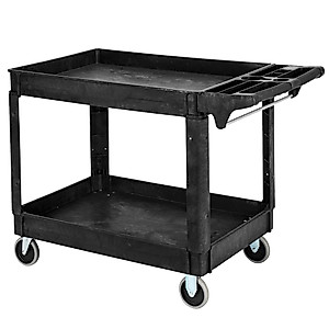 TUFFIOM Plastic Service Utility Cart with Wheels, 550lbs Capacity Heavy Duty Tub Storage Cart W/Deep Shelves, Multipurpose Rolling Extra Large 2-Tier Mobile Storage, for Warehouse Garage Industrial