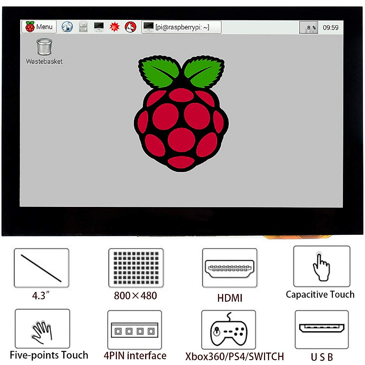 waveshare 4.3inch HDMI LCD (B) 4.3" 800x480 Touch Screen LCD Capacitive Display IPS Monitor for Raspberry Pi 4B/3B+/3B/2B/A+/Zero/Zero W/WH,Jetson Nano,PC Windows 10/8.1/8/7,BB Black, Banana Pi