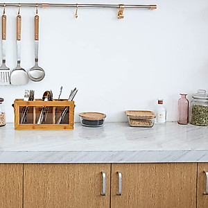 JEKUGOT Bamboo Utensil Cutlery Holder,Kitchen Tableware Storage Box,Silverware Caddy Organizer Bin Holder for Forks, Spoons, Knives,Perfect for Kitchen Countertop