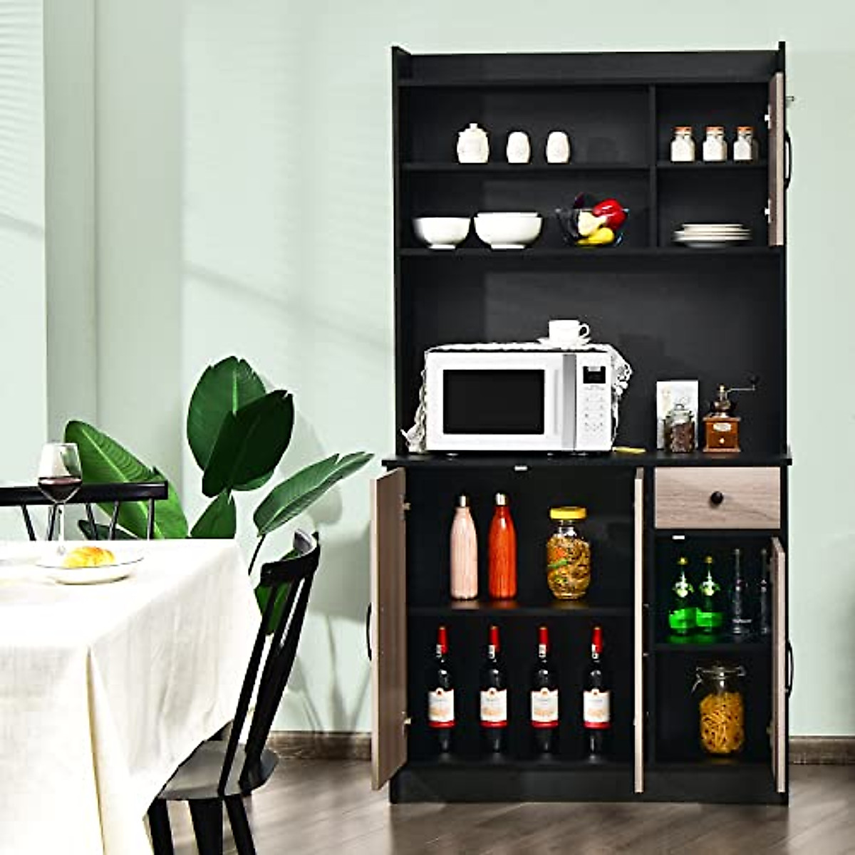 Giantex Buffet Hutch Cabinet, Kitchen Hutch Sideboard, Buffet Pantry on Island, Wood Kitchenware Server with Drawer, Shelf and Storage Cabinet (Black & Natural)