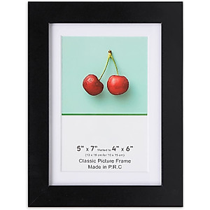 The Display Guys - Square Profile Wooden Picture Frame with Tempered Glass - 5" x 7" matted to 4" x 6" – 6 Pack – Black