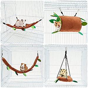 Befirys 5PCS Hamster Hammock Small Animals Hanging Warm Bed House Rat Cage Nest Accessories Toy Hanging Tunnel and Swing for Sugar Glider Squirrel Playing Sleeping,Brown