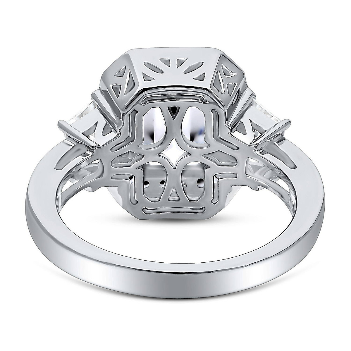 BERRICLE Sterling Silver Halo Wedding Engagement Rings Emerald Cut Cubic Zirconia CZ Statement Ring for Women, Rhodium Plated Size 7