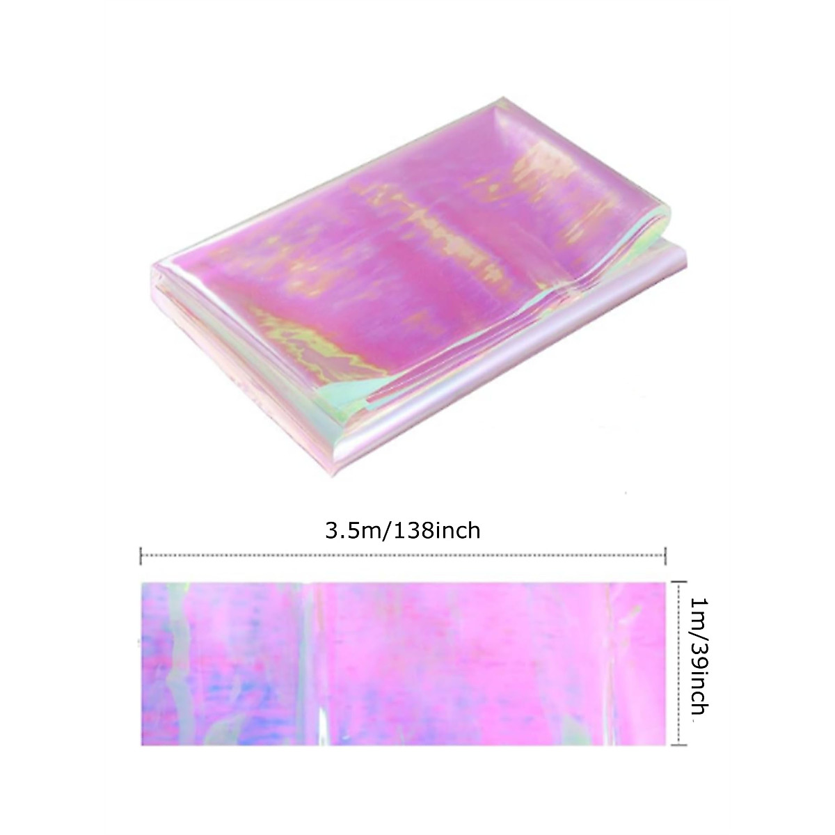 Outus Iridescent Cellophane Roll Iridescent Wrapping Paper Cellophane Wrap for Gift Baskets Iridescent Film Halloween Christmas DIY Wrapping Decoration Supplies (Pink,39 x 138 Inch)