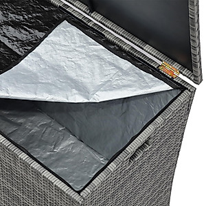 Teamson Home 154 Gallon Lined Weather Resistant Outdoor Rattan Wicker Patio Deck Storage Box with Soft Close Hinges for Patio Furniture Cushions or Pool Accessories, Gray