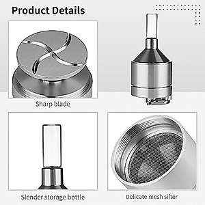 Homaisson Kitchen Spice Grinder, Pepper Grinder Set, Funnel Shape Metal Grinder with Storage Bottle, Spice Grinder Set Tool, Multifunctional Hand Mill for Fine Grinding, Silver