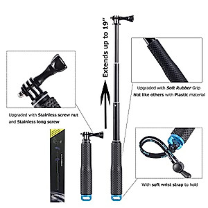 Trehapuva Selfie Stick, 19” Waterproof Extension Hand Grip Adjustable Monopod Pole Compatible with GoPro Hero(2018) Hero 10 9 8 7 6 5 4 3+ 3 Session, AKASO, Xiaomi Yi,SJCAM SJ4000 SJ5000 SJ6000 More