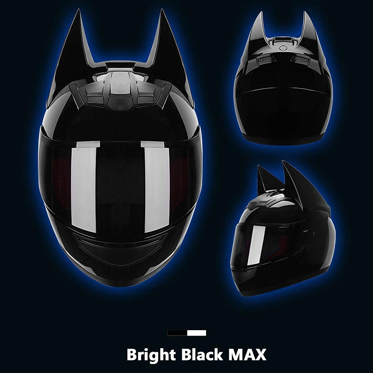 DCLINA Full Face Motorcycle with Cat Ears for Men Women, Kids Knight Helmets Adult Flip Up Visors Motocross Helmet Street Crash Scooter ATV Modular Helmet DOT Certified, Bright Black (54-62cm)