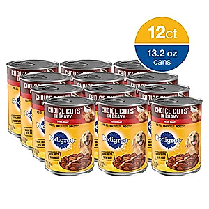 PEDIGREE CHOICE CUTS IN GRAVY Adult Canned Soft Wet Dog Food with Beef, 13.2 oz. Cans 12 Pack