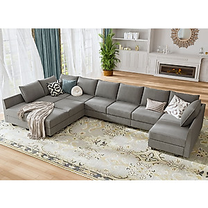HONBAY Convertible U Shaped Modular Sofa with Chaise Modular Sectional Couch with Storage, Oversized Modular Sofa Sectional Couch for Large Living Room,Grey