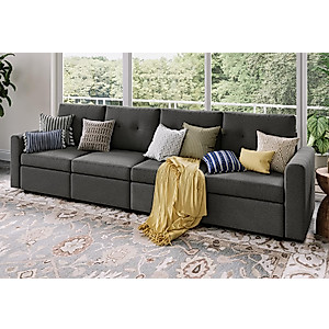 LINSY HOME Rubik III 4 Seats Fabric Sofa Set, Deep Seat Modular Sectional Sofa, Modern Extra Large Sofa Couch with Storage Seats & Removable Cover, 4 Seater Convertible Sofa, Dark Grey
