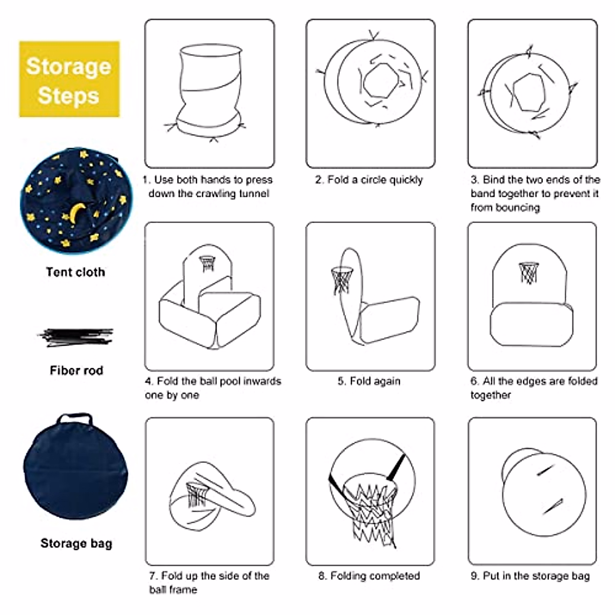 Kids Play Tent 3 Pieces, Pop Up Play Tents with Crawl Tunnel & Ball Pit with Basketball for Kids, Boys, Girls, Babies and Toddlers, Indoor/Outdoor Playhouse, Best Gift for 18 Months-8 Year Old, Pink