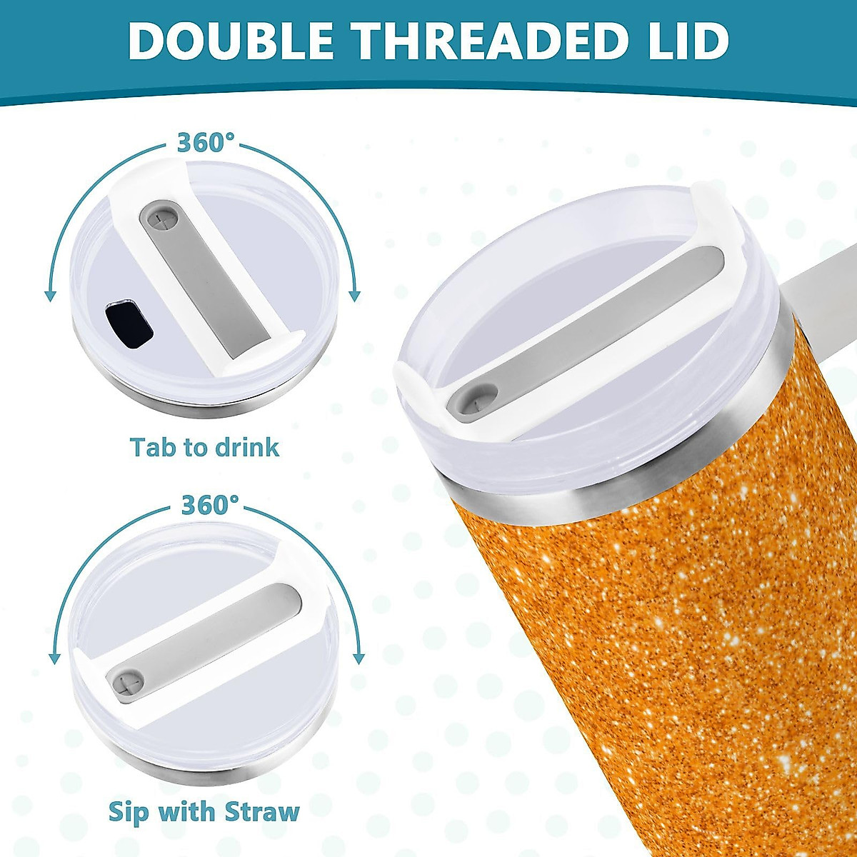 Orange Glitter 30 oz Tumbler with Handle and Straw Lid, Sparkle Insulated Coffee Cup Reusable Stainless Steel Water Bottle Travel Mug Cupholder Friendly,Gifts for Women Men
