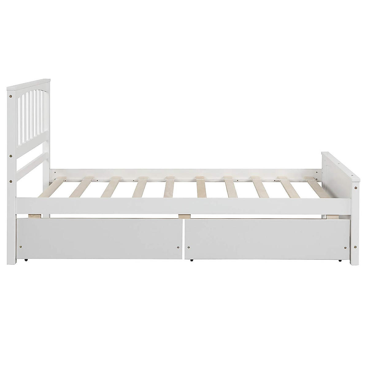 Harper & Bright Designs Twin Bed Frame with Storage, Solid Wood Platform Bed Frame with 2 Drawers, Headboard for Kids, Teen, Adults, No Box Spring Needed, White