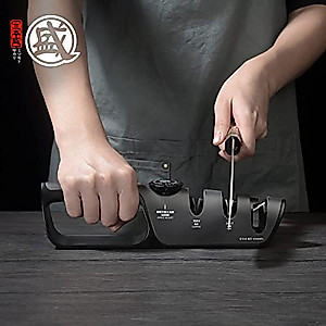 MITSUMOTO SAKARI Professional 3-Stage Knife Sharpener, Japanese Knife Sharpener with Adjustable Angle Knob, Multifunctional Sharpening & Polishing Kitchen Sharpeners