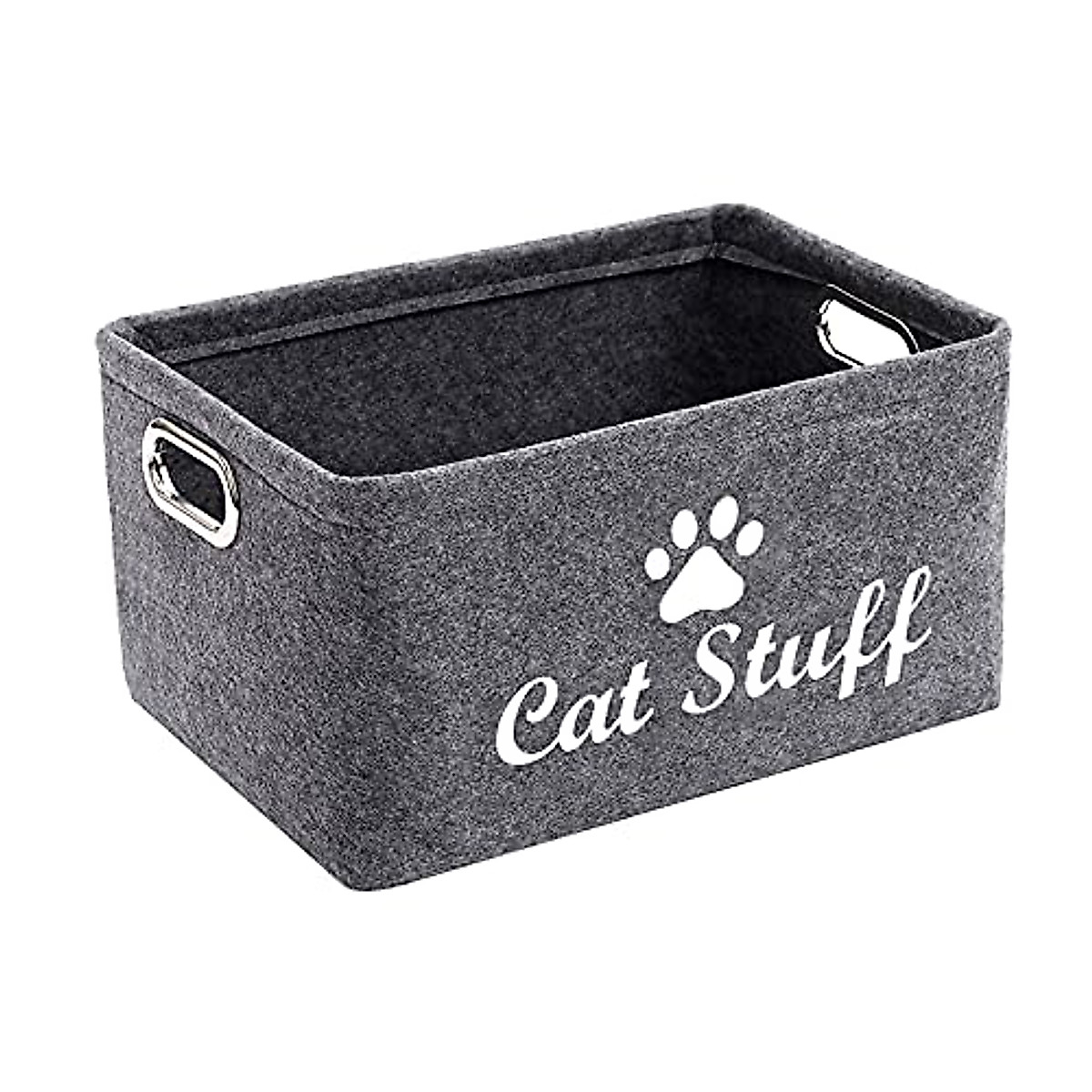 Brabtod Foldable Fabric Felt Storage Bins with Handles, Pet Supplies Storage for Bedroom, Closet, Toys, Laundry Cute Storage Baskets -gray-cat