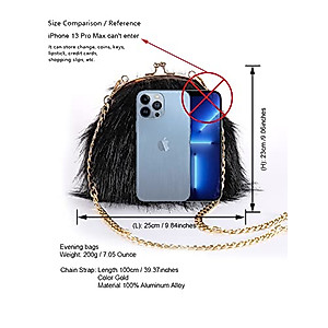 FHQHTH Faux Fur Purse Fashion Clutch Handbag Shoulder Vintage Evening Bags for Women [Black]