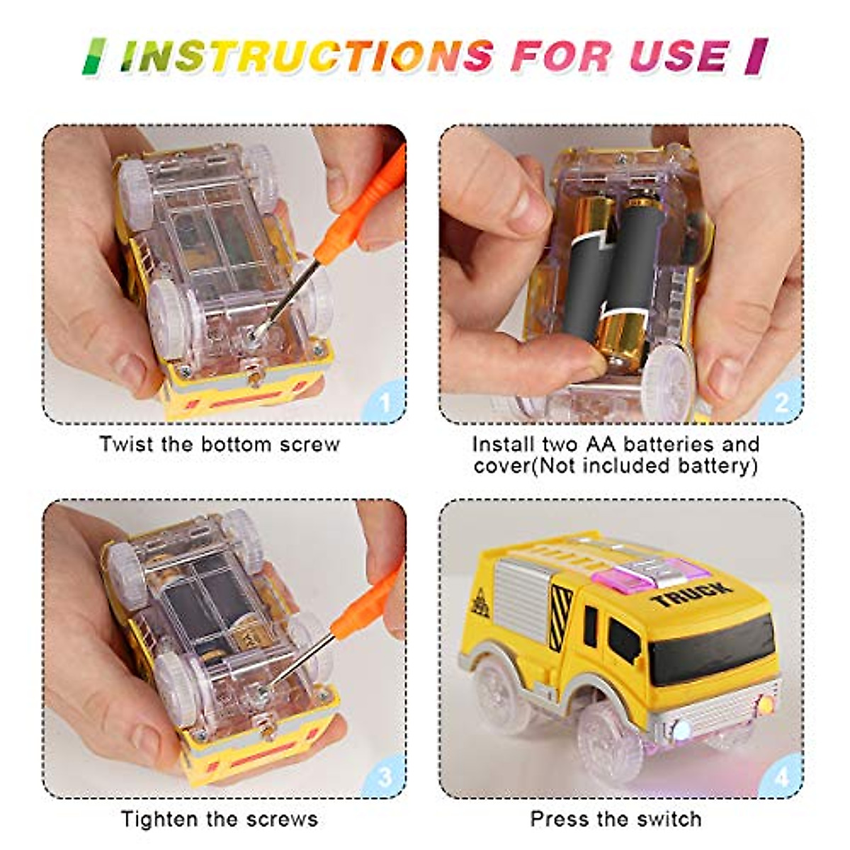 Track Cars Only, Flex Track Race Cars Replacement Glow in the Dark, Battery Operated Snap N Glow Ttrax Cars for Track Accessories with 5 Flashing LED Lights up, Compatible with Tracks for Kids (3pack)