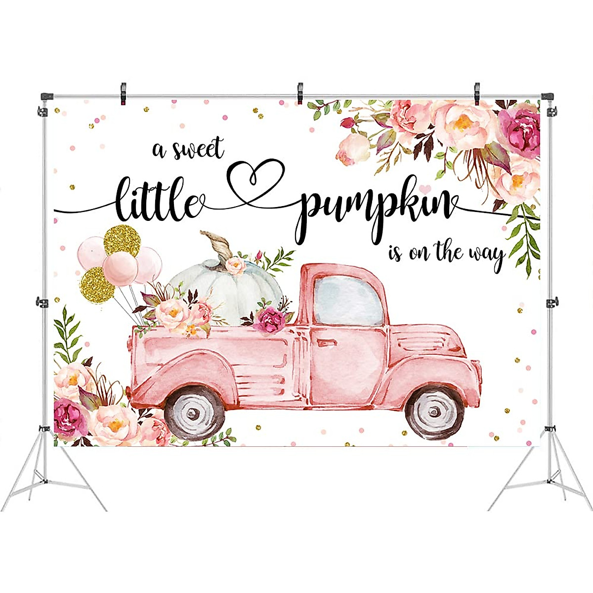 Ticuenicoa 7x5ft A Little Sweet Pumpkin is On The Way Photography Backdrop for Baby Shower Pink Floral Truck It's a Girl Backdrops Fall Autumn Halloween Babyshower Party Decor Gender Reveal Banner