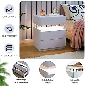 i-aplus Night Stand Set 2 LED Night Stand for Bedroom Modern LED Bedside Table with 3 Drawers End Side Table
