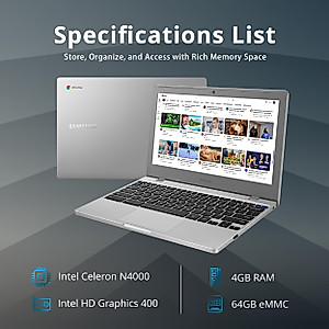 SAMSUNG Galaxy Chromebook 4 11.6” 64GB Laptop Computer w/ 4GB RAM, Gigabit WiFi, HD Intel Celeron Processor, Compact Design, Military Grade Durability, US Version, Silver