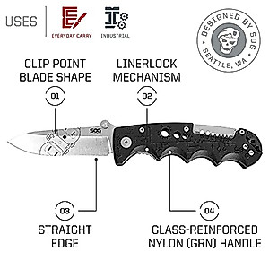 SOG Kilowatt- Electricians Pocket Knife with Wire Stripping Multi-Tool and 3.4 Inch AUS-8 Blade, UTP 10-22G Wire Stripper Knife (EL01-CP), Black