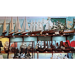 Atlantic Yacht Wooden Model Ship 24" Pond Yacht Sailboat American Wood Model Boat Handicrafts Home Living Room Office Nautical Marine Decoration Décor Display LANTIC-60CM