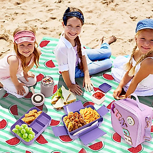 Preppy Lunch Box for Girls with 10oz Thermo, with 6 Compartment Bento Box, Purple Nylon Insulated Lunch Bag Adjustable Strap for Girl Kids Teens School Travel Picnic