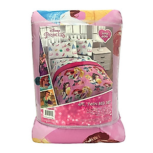 Jay Franco Disney Princess Sassy 4 Piece Twin Bed Set - Includes Comforter & Sheet Set - Super Soft Fade Resistant Polyester - (Official Disney Product)