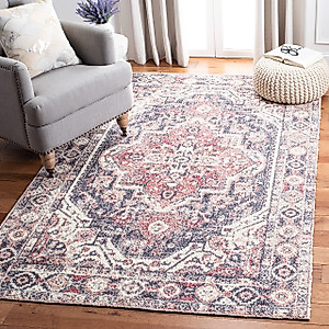 SAFAVIEH Classic Vintage Collection Area Rug - 5' x 8', Red & Blue, Handmade Oriental Medallion Distressed, Ideal for High Traffic Areas in Living Room, Bedroom (CLV203Q)