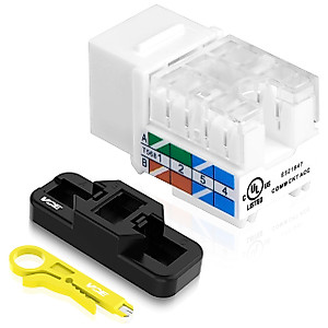 VCE Cat6A RJ45 Keystone Jacks UL Listed 50-Pack, 110-Type UTP Modular Ethernet Jacks Insert 10Gbps, Bundle with Keystone Punch Down Stand and Wire Stripper Cutter