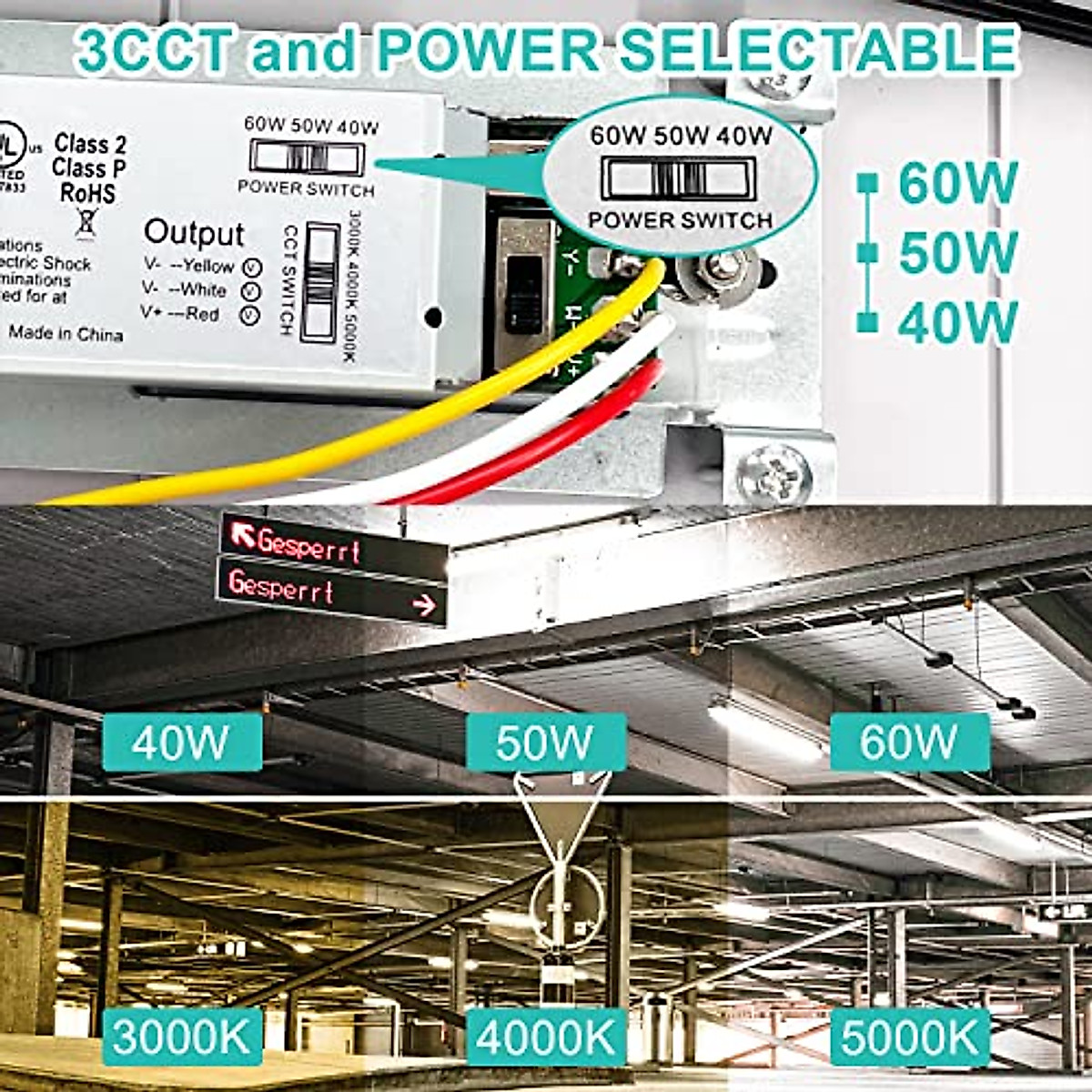 OSTEK LED Vapor Tight Light, 4FT 5200LM 40W-50W-60W Power Tunable Vapor Proof Light, 3CCT 3000k-4000k-5000k, IP65 LED Shop Light for Garage, Car Wash, Walk-in Freezer, 100-277V, UL&DLC Listed (6-Pack)