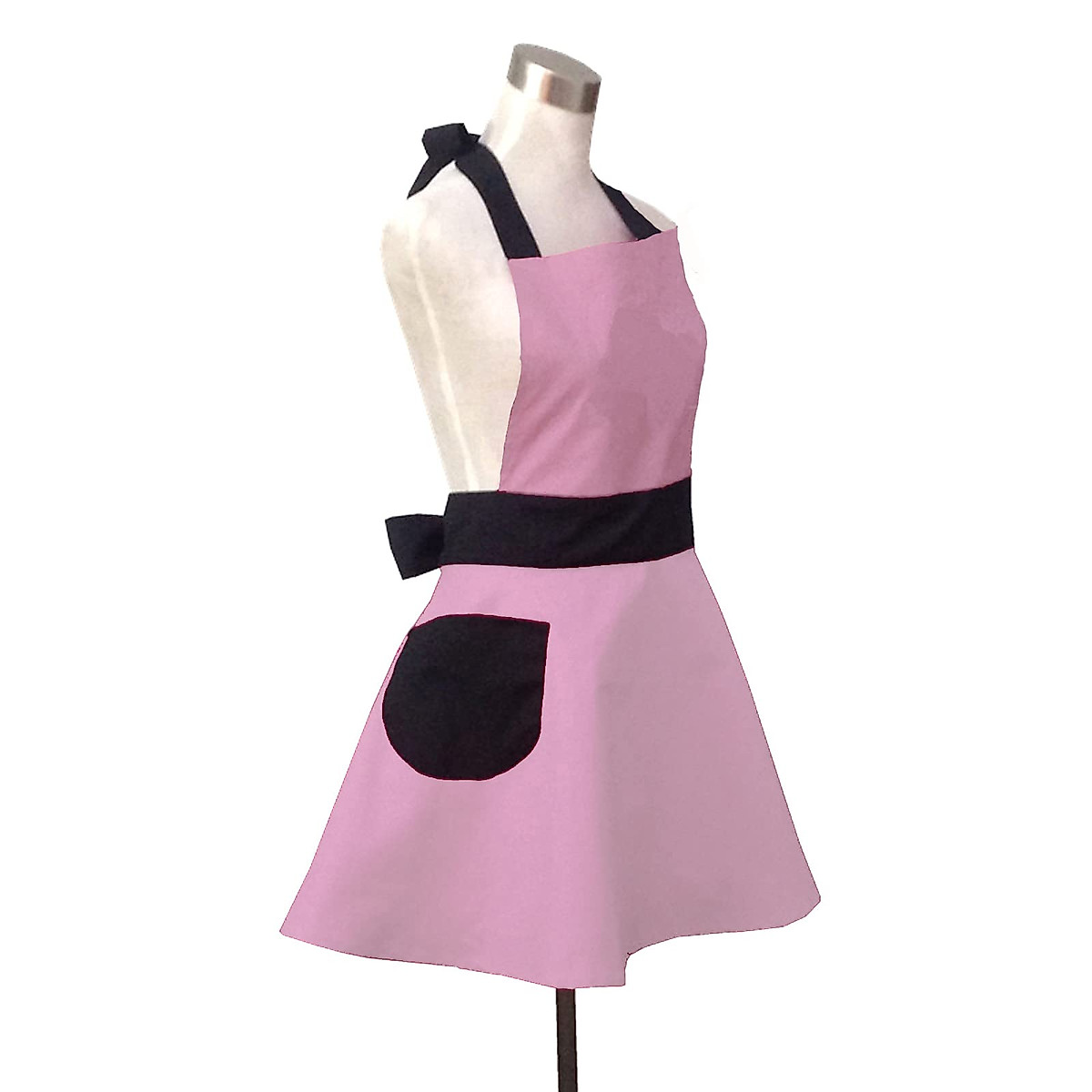 Hyzrz Lovely Cute Retro Aprons for Woman Girl Cotton Kitchen Cooking Salon Pinafore Vintage Apron Dress (Pink)