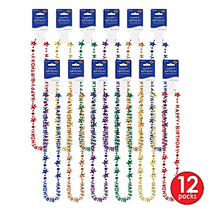 Beistle 12 Piece Colorful Plastic Happy Birthday Necklaces Party Favors, 36", Multicolored