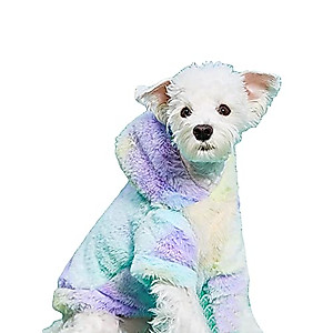 QWINEE Tie Dye Dog Coat,Dog Warm Soft Winter Hoodie,Puppy Sweatshirt Clothes for Cat Small Medium Dog Girl Boy Multi-Colored Medium