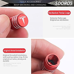 SDOROS 4 Pcs Aluminum Alloy Car Wheel Tire Valve Caps fit for Tesla Model 3/Y/S/X, Tesla Decoration Accessories (with Tesla Logo, Black), TSLM3031