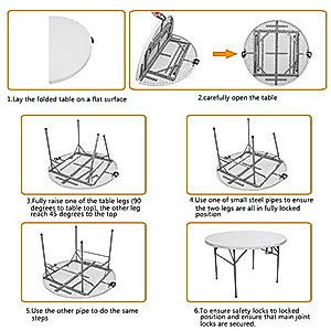Simply-Me Patio Dining Table 48 Inch Fold-in-Half Round Folding Table Indoor Outdoor Utility Table with 4 Steel Feet,Carrying Handle,White