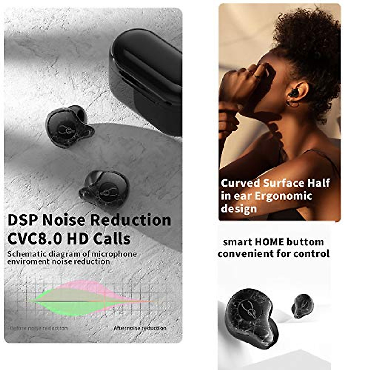 Sabbat X12 Ultra 5.0 Bluetooth Headset Earbuds Camouflage Pattern Fashion Leisure in-Ear Sports Bluetooth Headset for iPhone Samsung iPad Android (Advanced Stone)