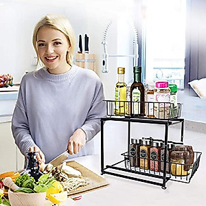 FERLAN Under Sink Organizer, 2-Tier Stackable Kitchen Cabinet Organizer and Storage With Sliding Storage Drawer, for Kitchen, Bathroom, Office, Pantry, Cabinet, Black