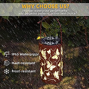 Solar Lanterns Outdoor Hanging Lantern Lights, Butterfly Outdoo Decor Lantern, Waterproof LED Decorative Garden Light Delicate Garden Decoration for Patio, Yard, Pathway, Landscape