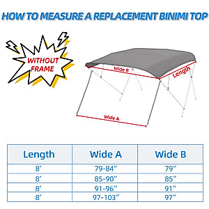 4 Bow Marine Grade Fade and Crack Resistant Bimini Top Replacement Cover, Heavy-Duty Waterproof and UV-proof Sun Shade Boat Canopy, Easy Install Zipper Sleeve Boat Awning/Without Frame, Grey