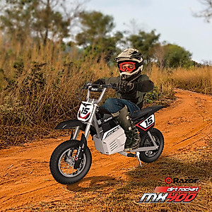 Razor MX400 Dirt Rocket – 14 MPH (22 KMH) Off-Road Electric Dirt Bike, High-Torque Motor, 30 Min Ride Time, Adjustable Handlebars, Ages 13+, Black