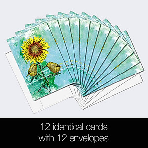 Tree-Free Greetings EcoNotes 12-Count Happy Happy Bird Sunflower Blank Notecard Set With Envelopes, All Occasion, Floral Card (FS56946)