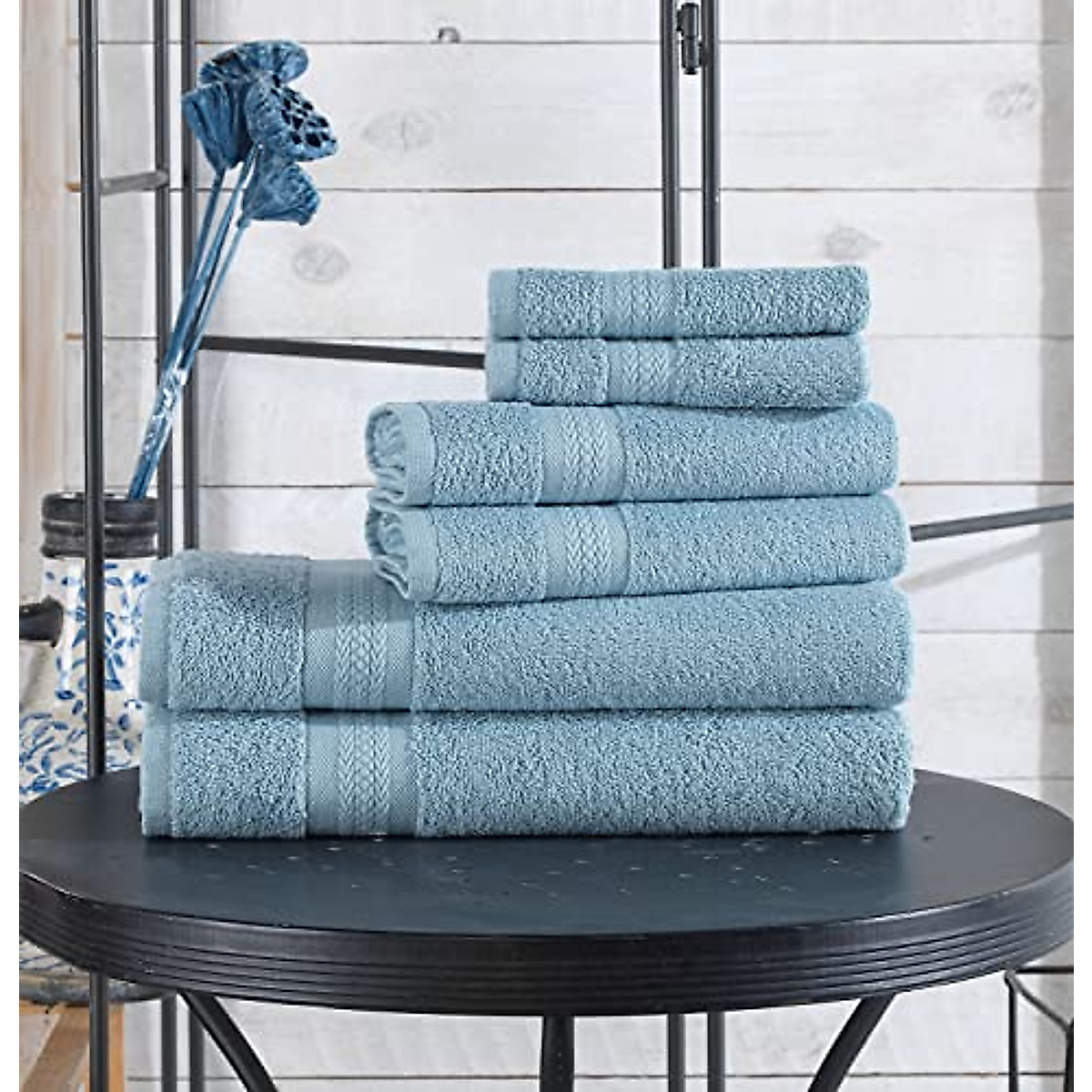 REGAL RUBY, 6 Piece Towel Set, 2 Bath Towels 2 Hand Towels 2 Washcloths, Soft and Absorbent, 100% Turkish Cotton Towels for Bathroom and Kitchen Shower Towel, Blue