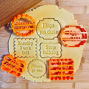 4PCS Funny Cookie Moulds Rude Cookie Molds for Baking,Cookie Molds with Good Wishes Cookie Molds with Rude Sayings Cuss Words, Cookie Cutters Form with Fun and Irreverent Phrases