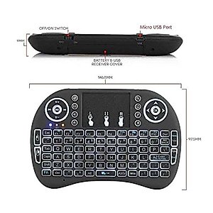 (Upgraded)Rii 2.4GHz Mini Wireless Keyboard with Touchpad,QWERTY,LED Backlit,Portable Keyboard for laptop/PC/Tablets/Windows/Mac/TV/Xbox/PS3/Raspberry Pi .(i8+ Black)