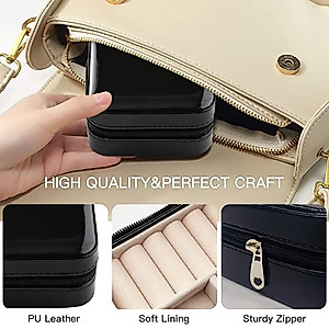PHABULS Travel Jewelry Box, Lightweight and Easy to Carry Small Jewelry Box for Earrings Rings Necklace Bracelet, Travel Jewelry Case for Women Girls, Jewelry Travel Organizer for Gifts (Black)